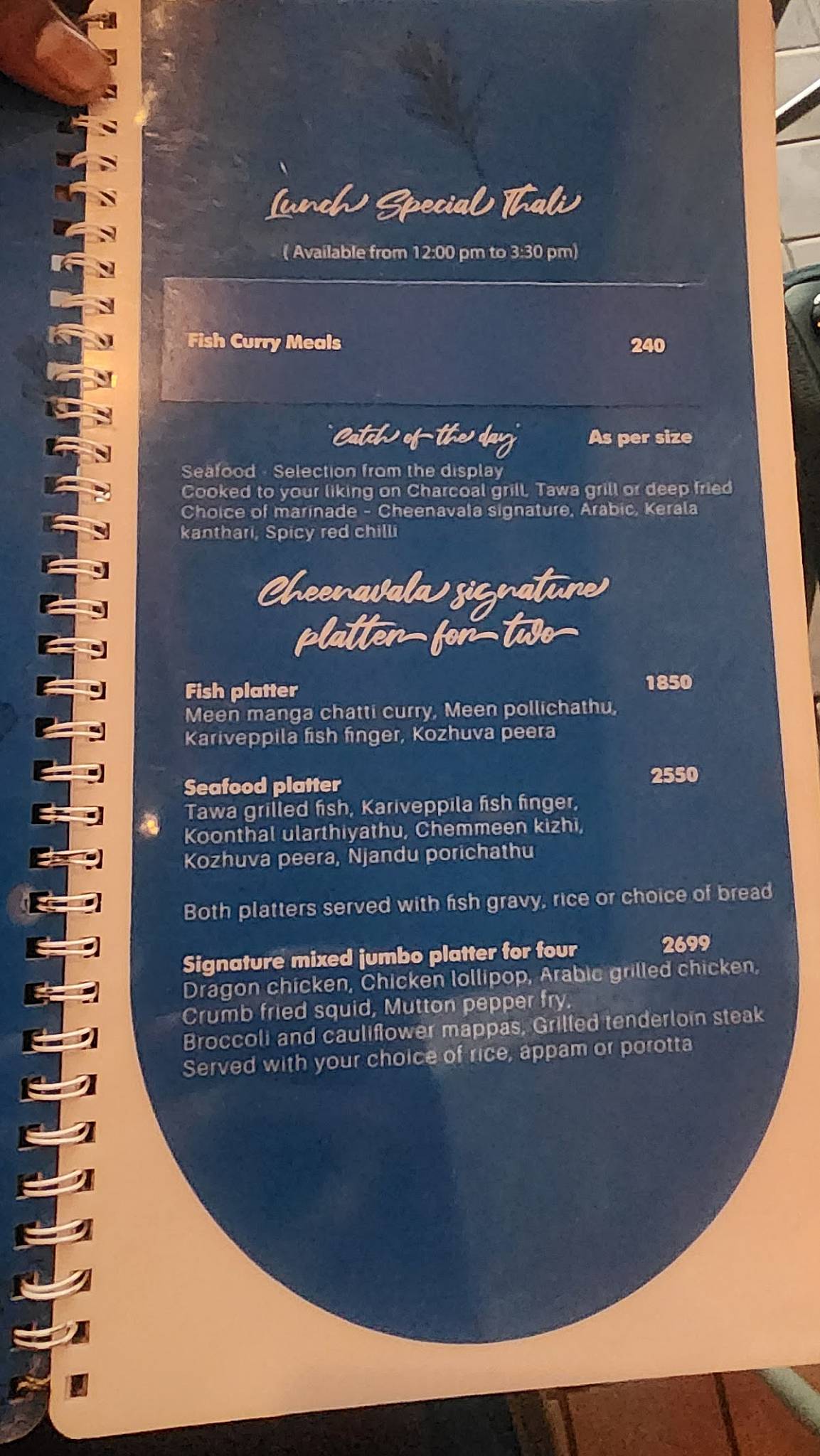 Menu at Cheenavala, Kochi, Ground Floor Pushpamangalam