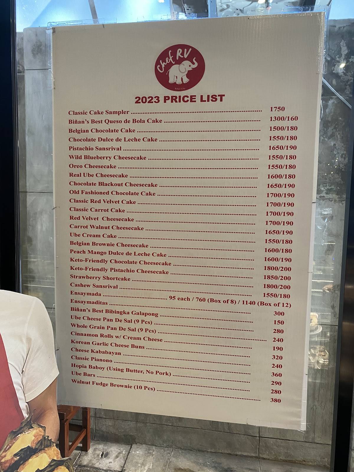 Menu at Chef RV Cafe, Biñan