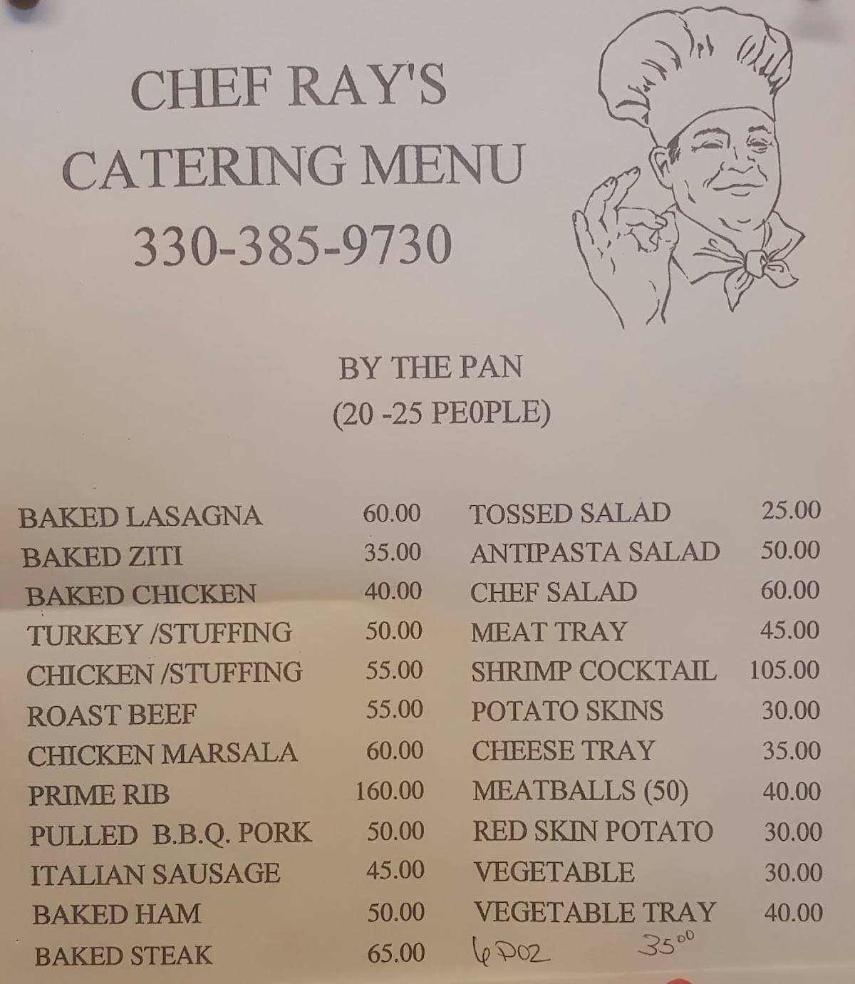 Menu at Chef Ray's Cafe, East Liverpool