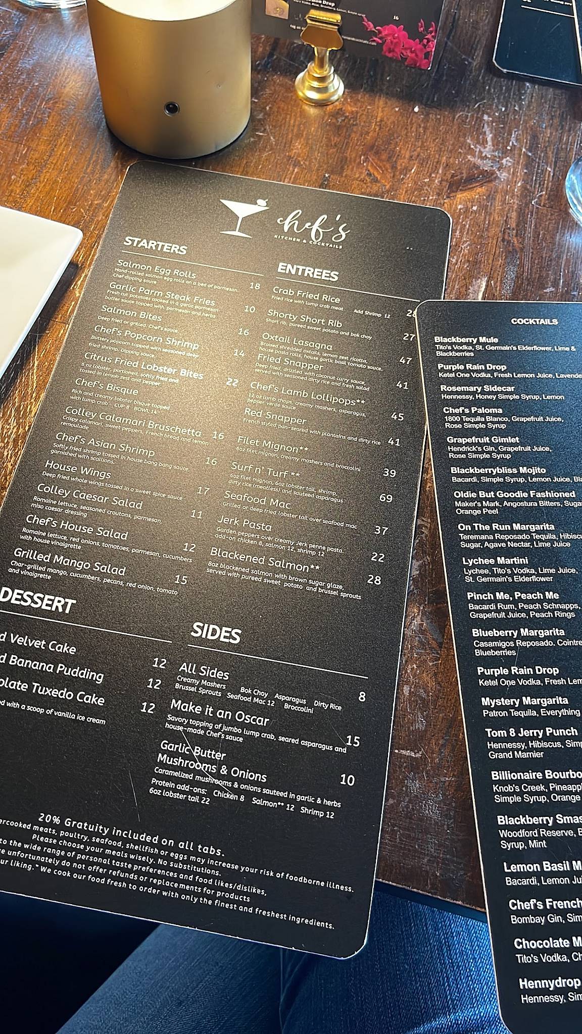 Menu at Chef's Kitchen and Cocktails pub & bar, Norfolk