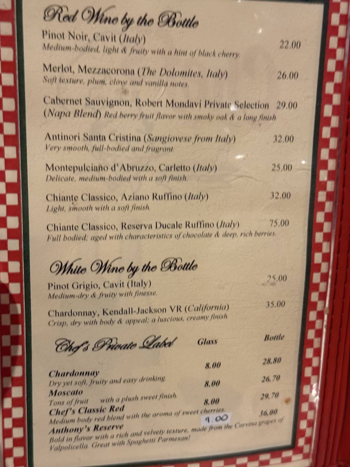 Menu at Chef's Restaurant, Buffalo