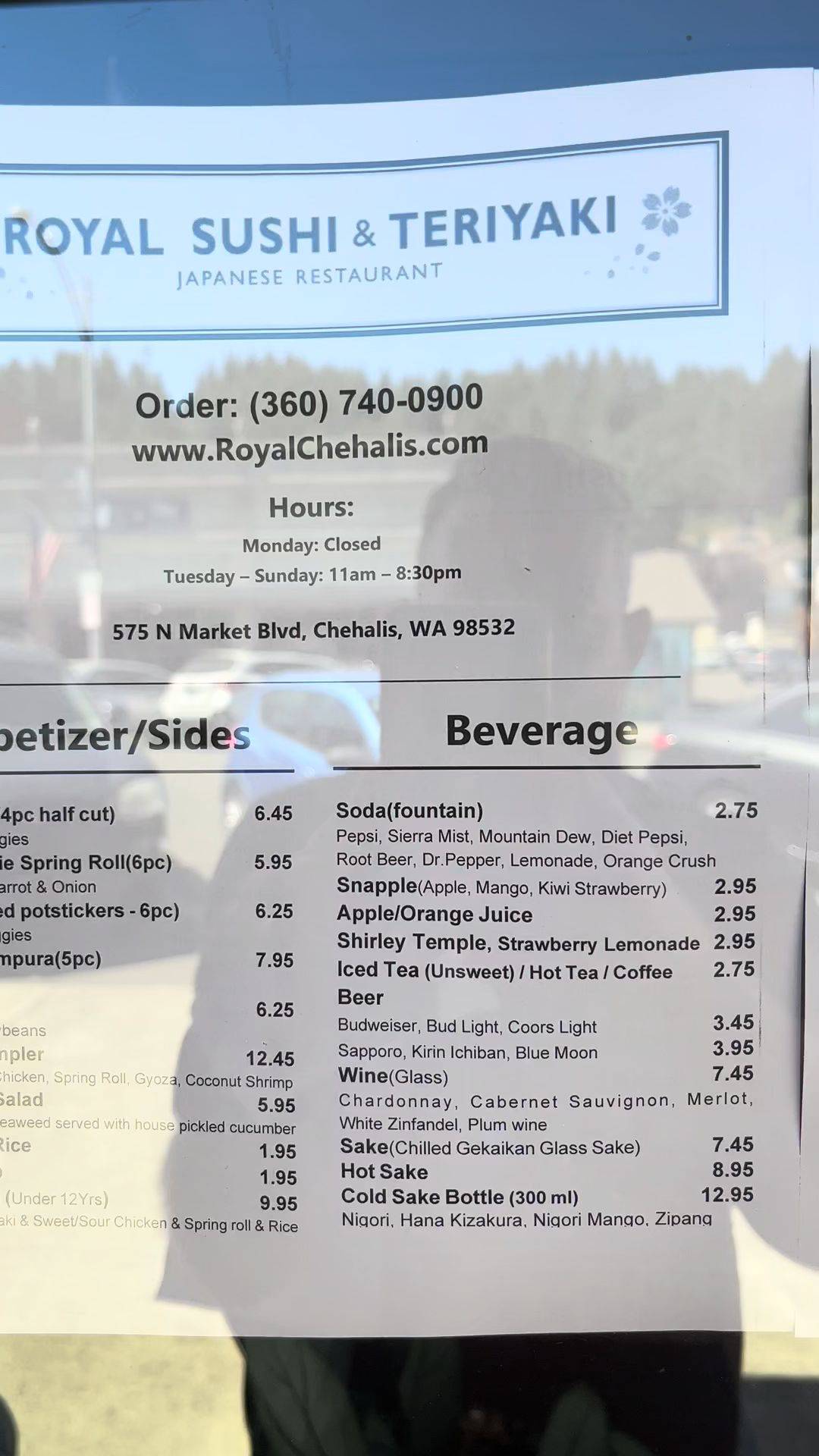 Menu at Royal Sushi & Teriyaki restaurant, Chehalis