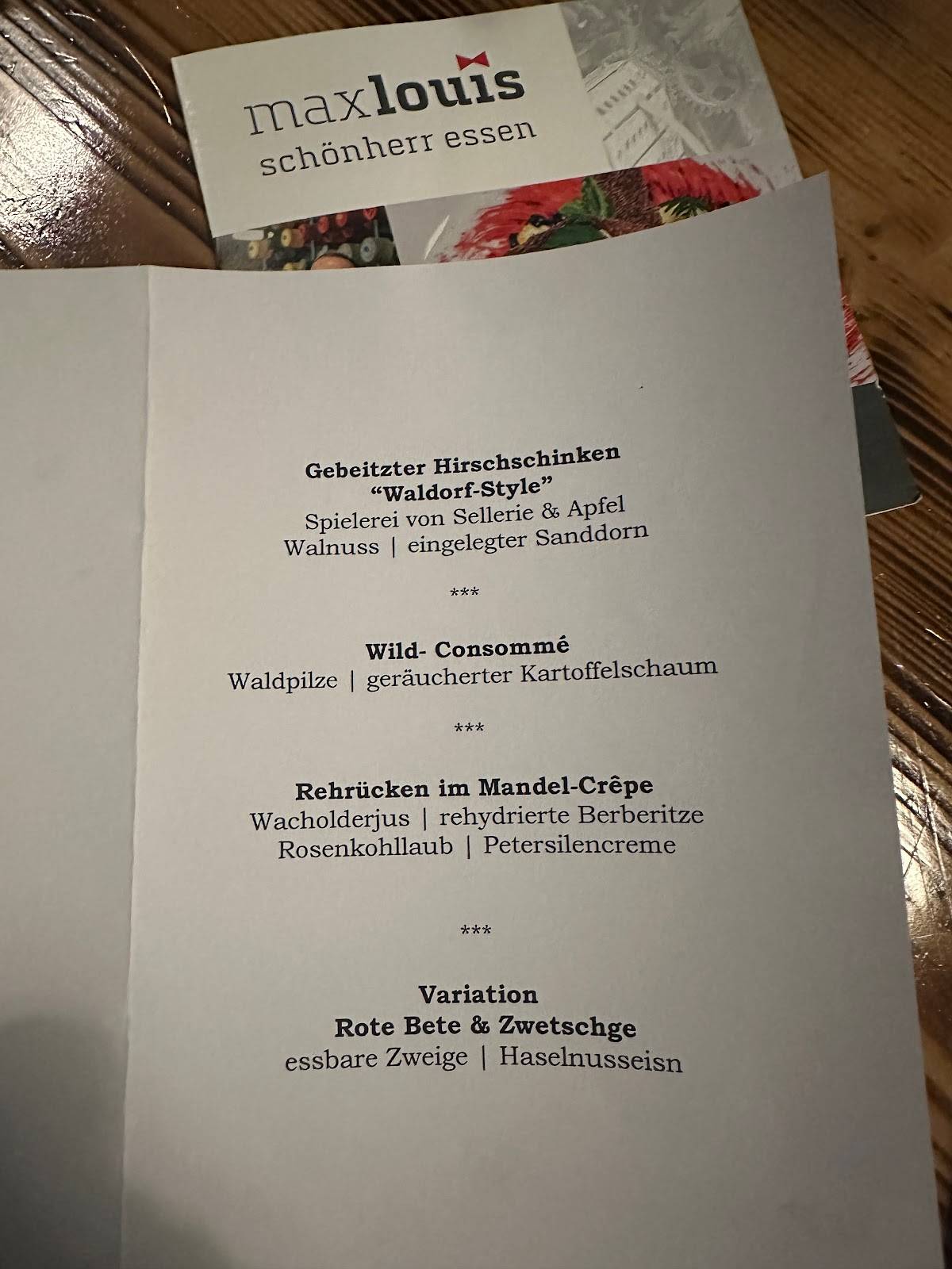 Carta del restaurante Max Louis, Chemnitz