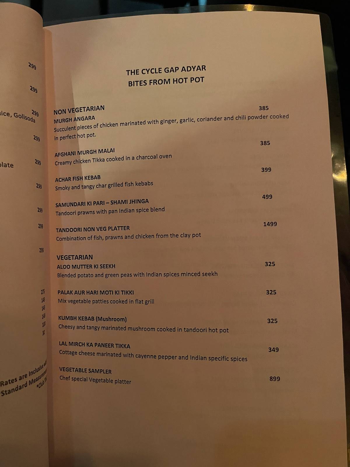 Menu at The Cycle Gap Adyar, Chennai, 73 kalki krishnamurthy salai