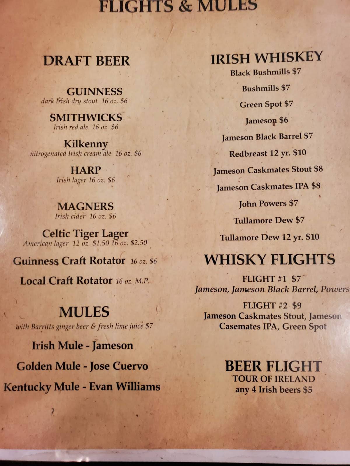 Menu at CELTIC TIGER pub & bar, Chesapeake