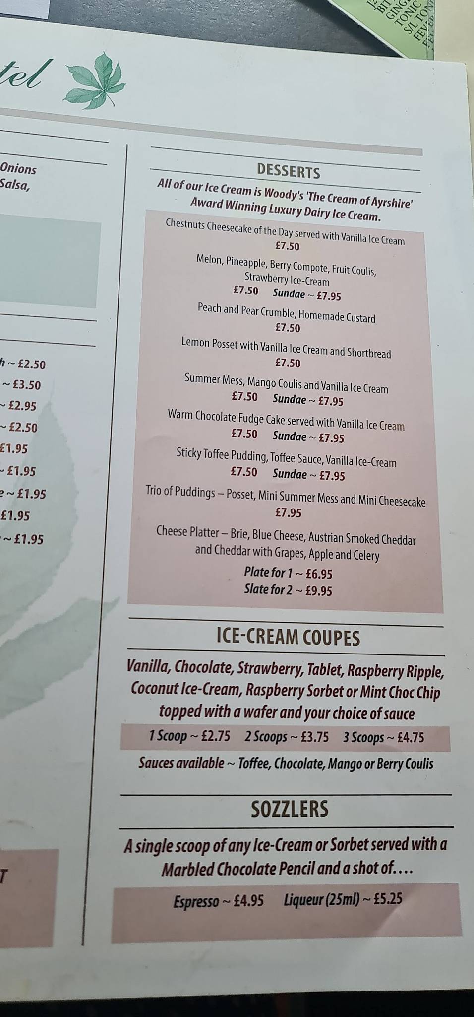 Menu at Chestnuts Restaurant & Hotel, Ayr
