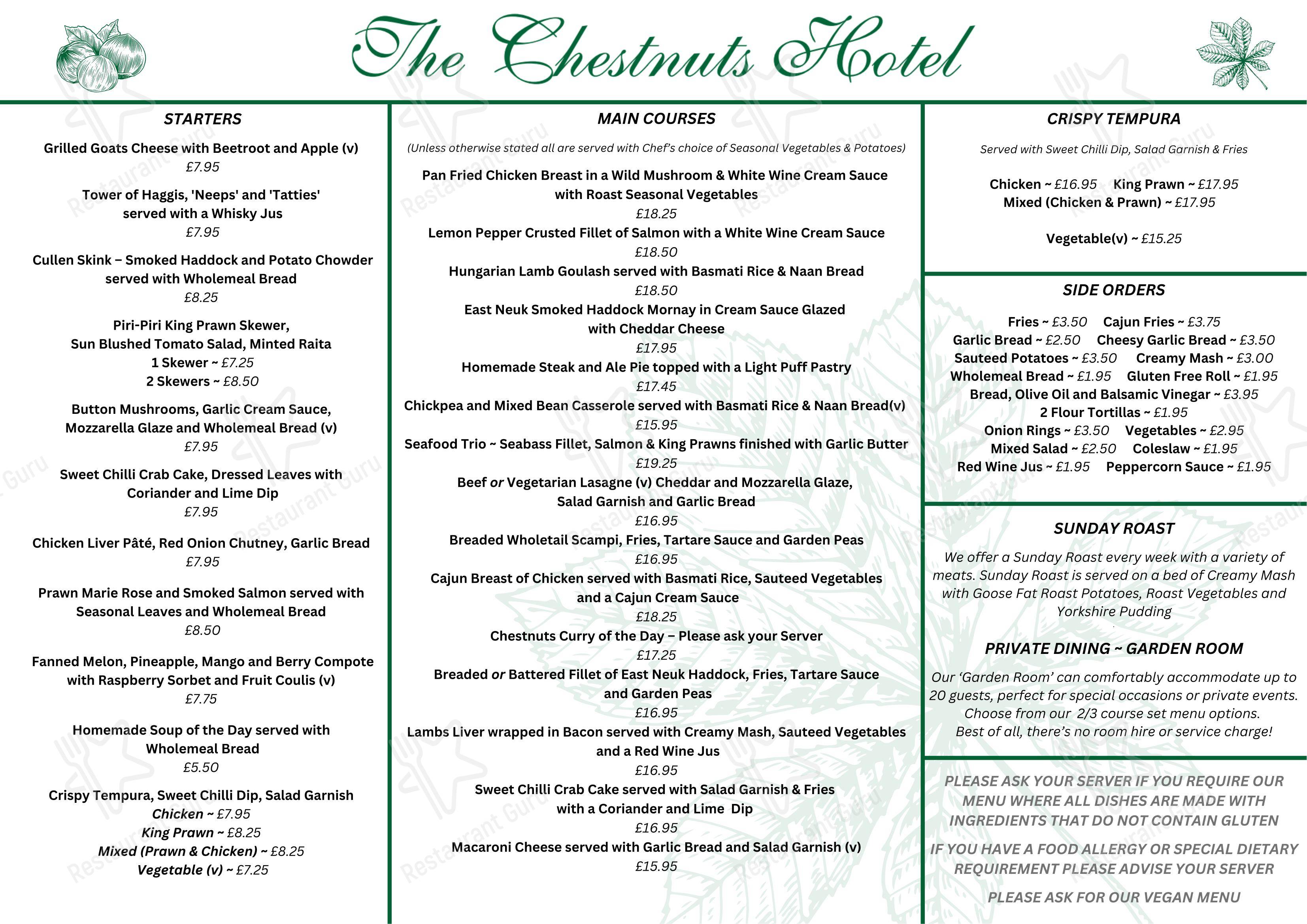 Menu at Chestnuts Restaurant & Hotel, Ayr