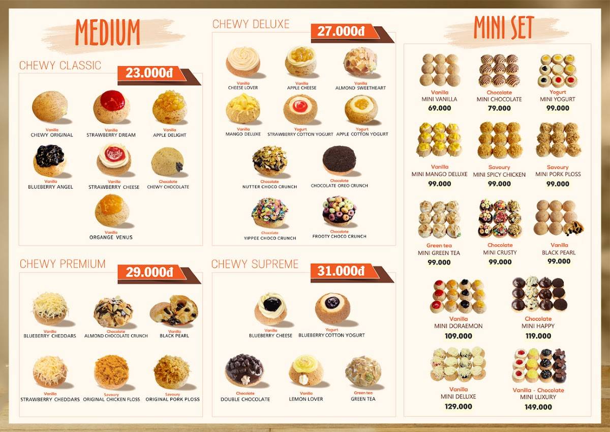 Menu at Chewy Chewy - Choux Bakery, Ho Chi Minh City, 34 Đ. Trần Hưng Đạo