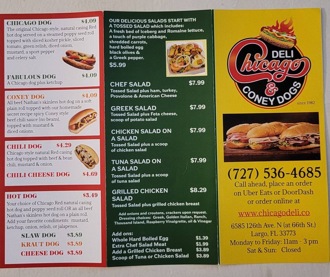 Menu at Chicago Deli & Coney Dogs restaurant, Largo, 126th Ave N # B1