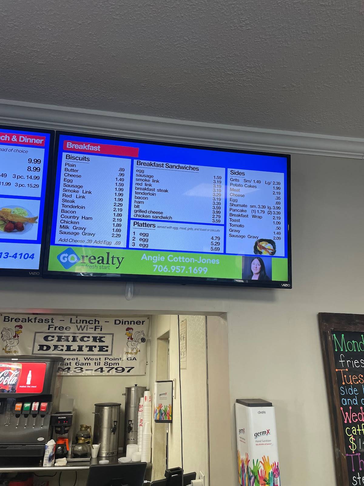 Menu at Chick Delite restaurant, West Point
