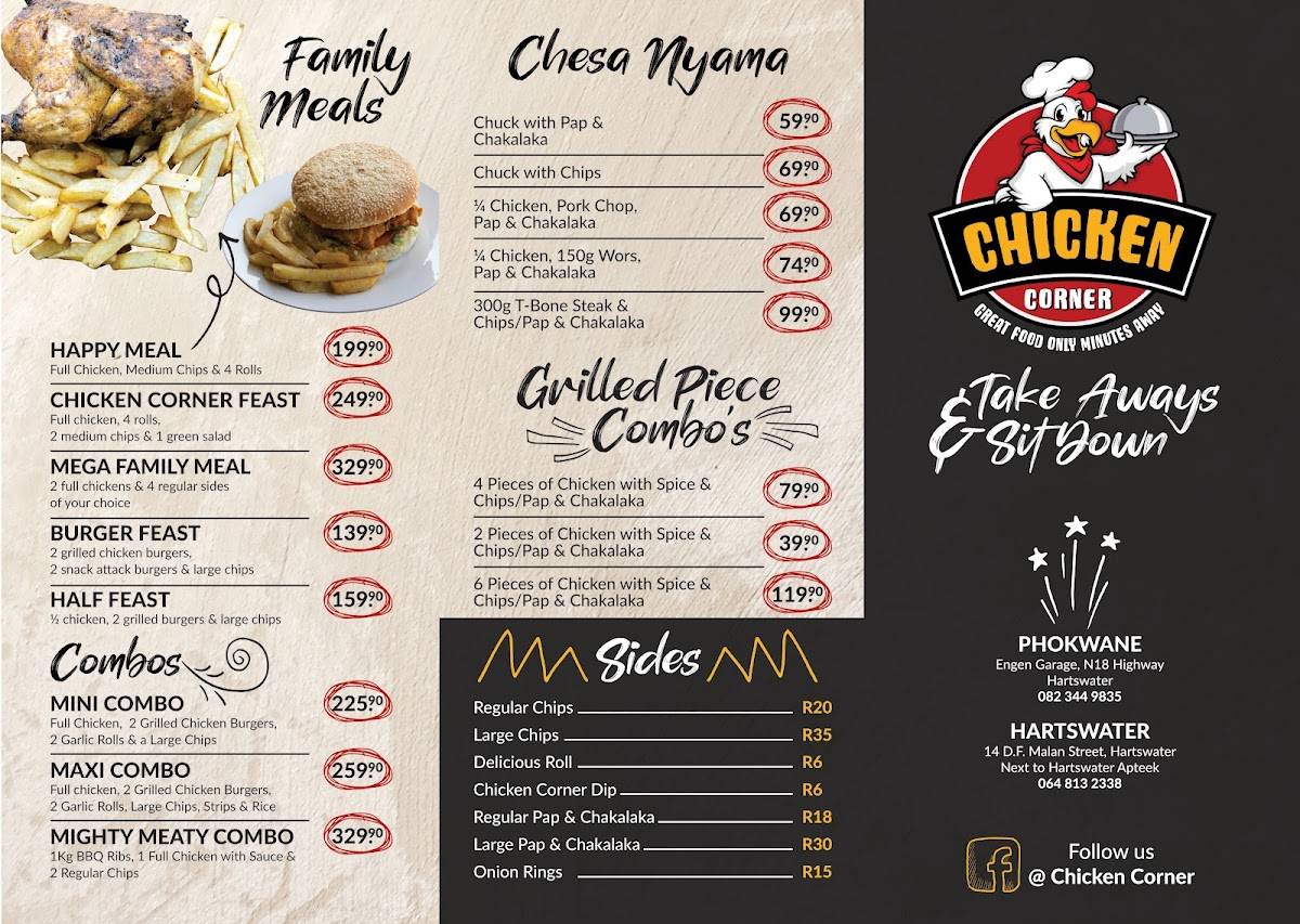 Menu at Chicken Corner Phokwane restaurant, Hartswater