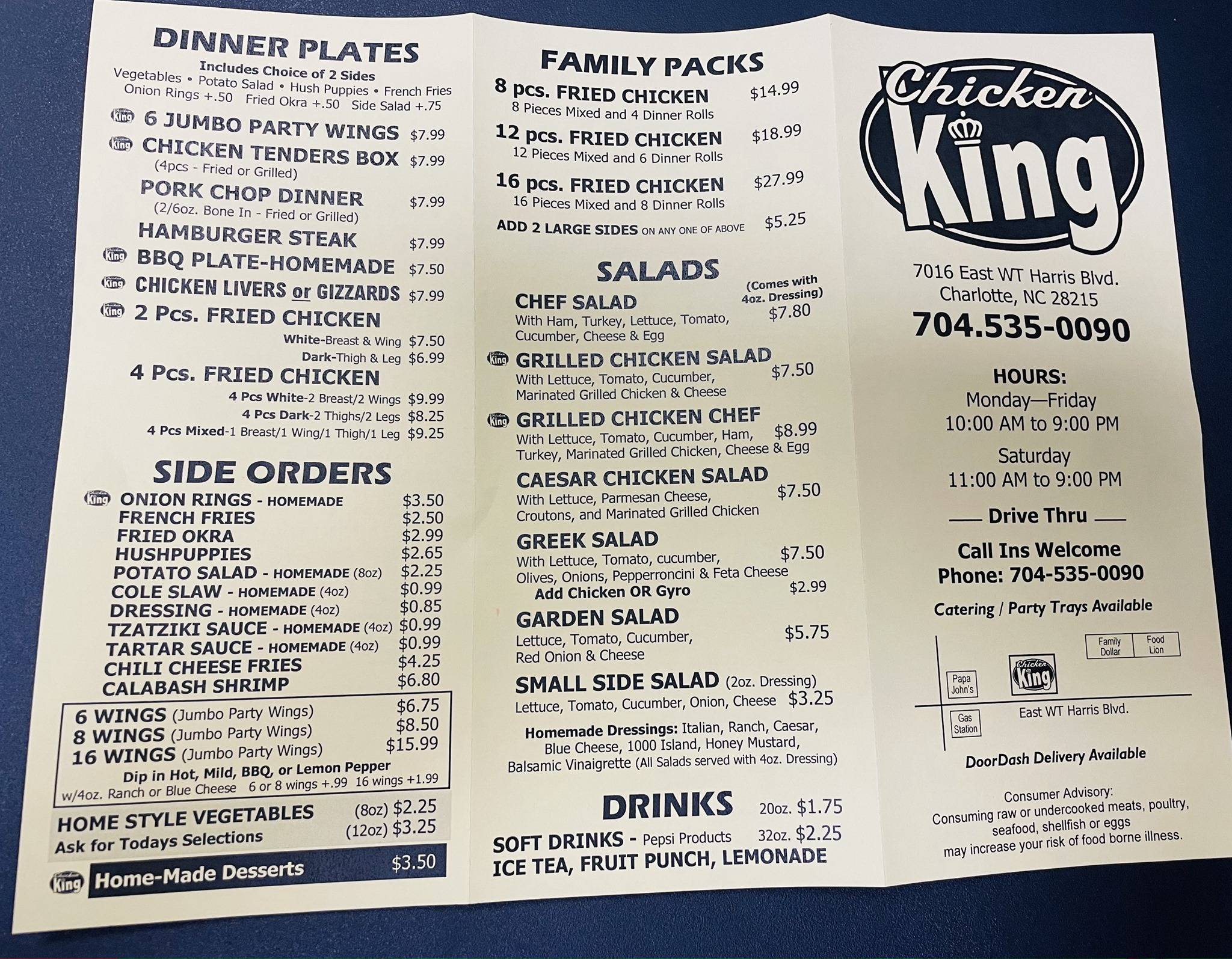 Menu at Chicken King fast food, Charlotte, E W.T. Harris Blvd