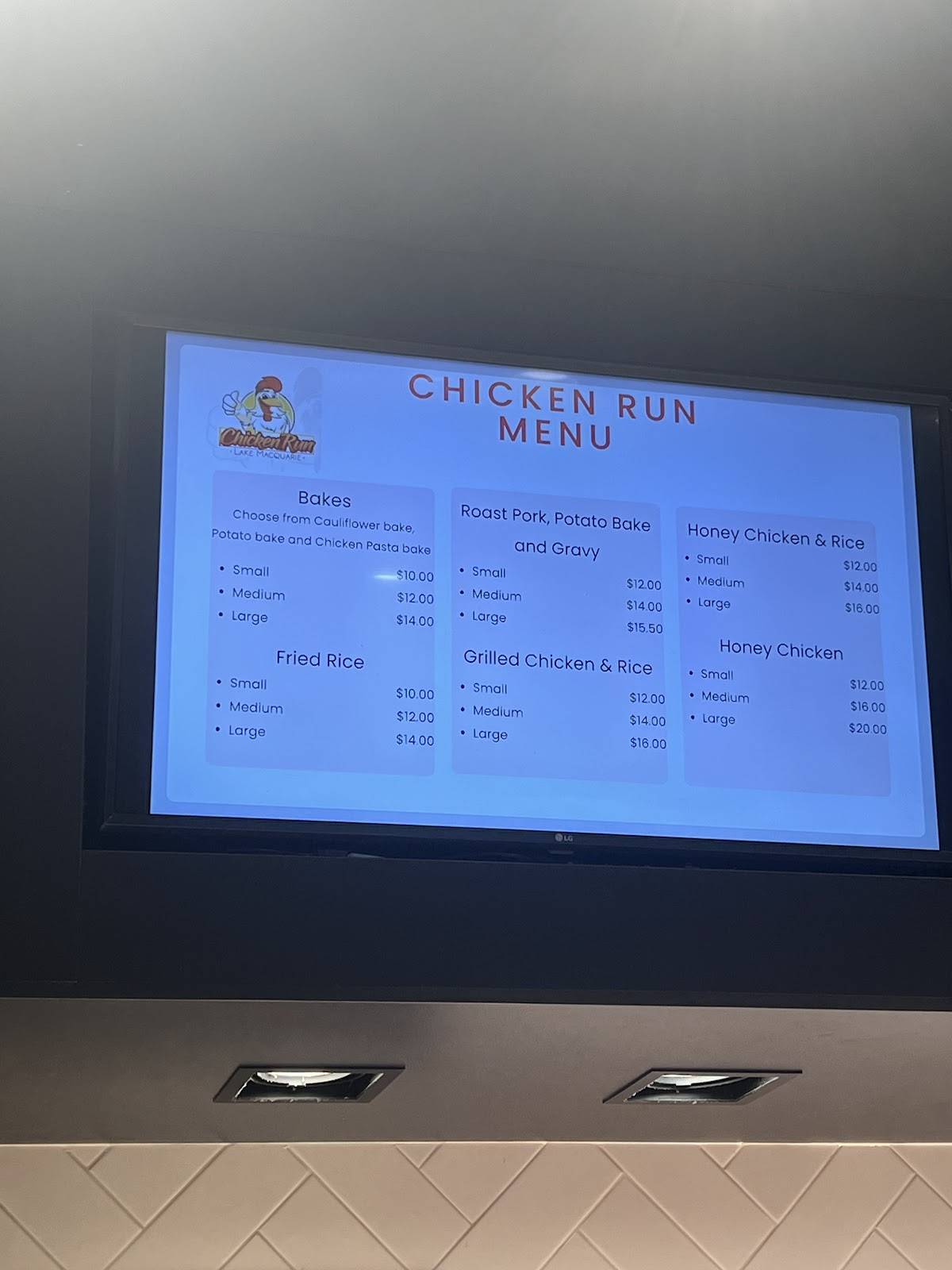 Menu at Chicken Run Lake Macquarie restaurant, Mount Hutton