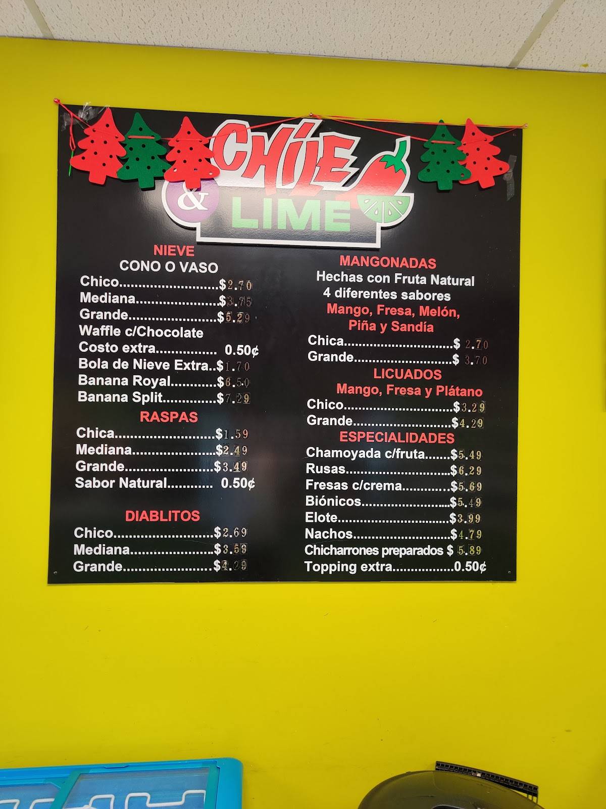 Menu at Chile & lime Refresquerias pub & bar, Houston, Bellaire Blvd H