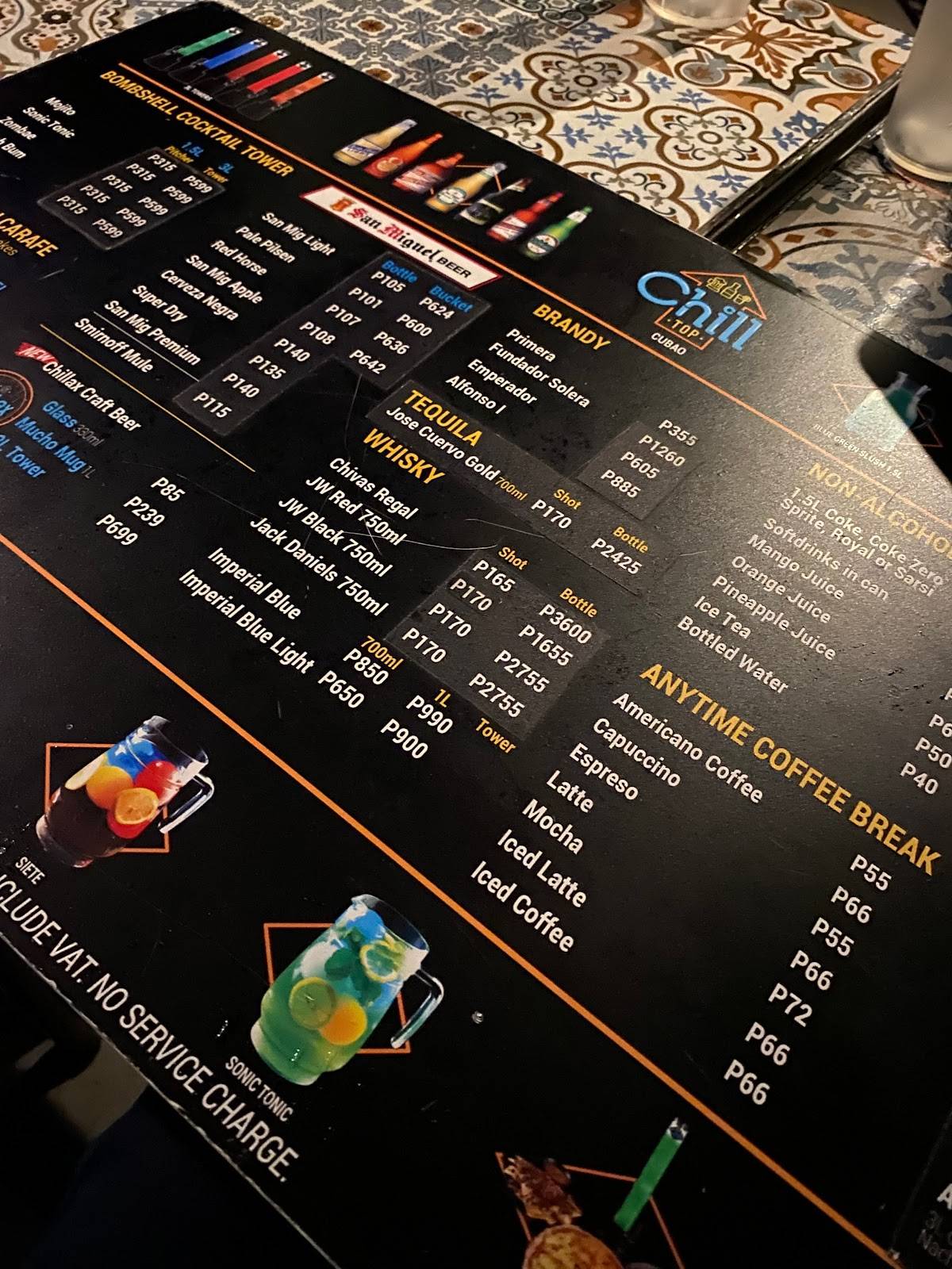 Menu at Chill Top Cubao - Roofdeck Restobar, Quezon City, 266 P. Tuazon ...