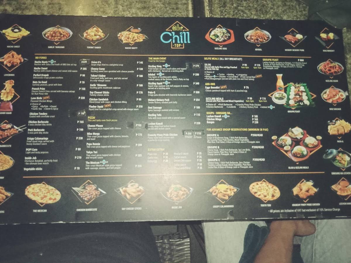 Menu at Chill Top Cubao - Roofdeck Restobar, Quezon City, 266 P. Tuazon ...