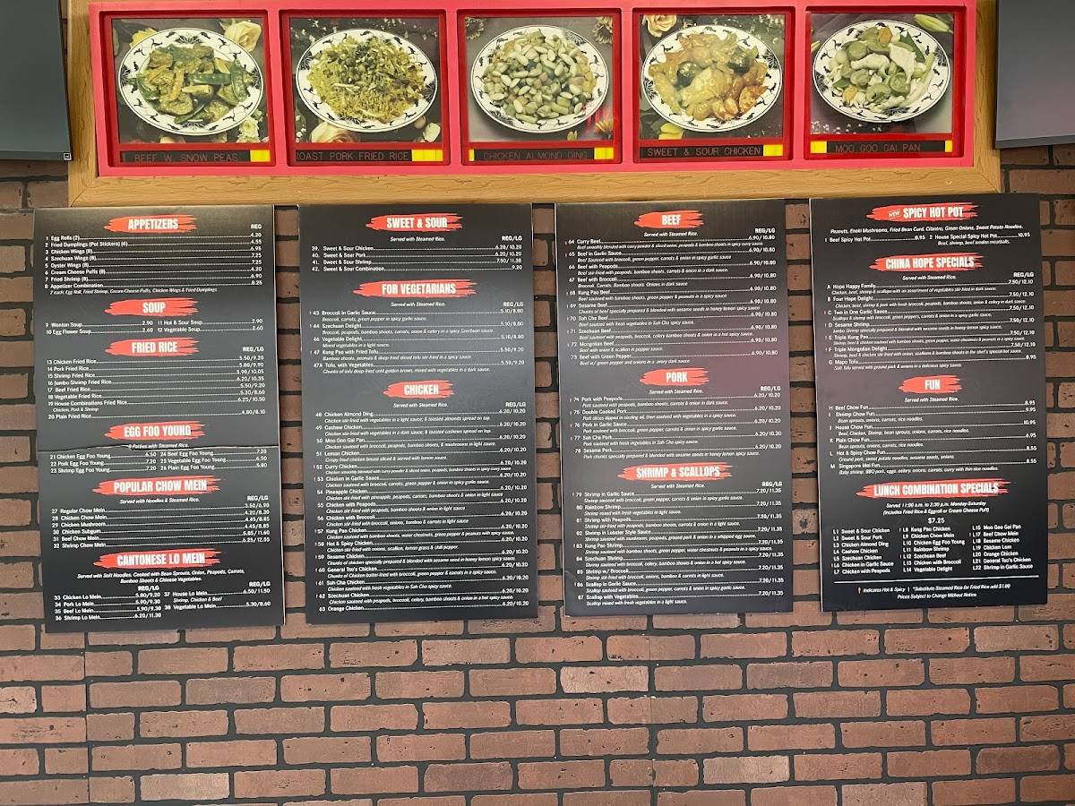 Menu at China Hope restaurant, Brooklyn Park, 85th Ave N