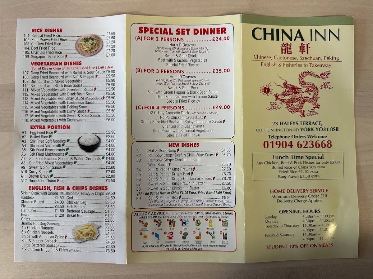 Menu at China Inn fast food, York