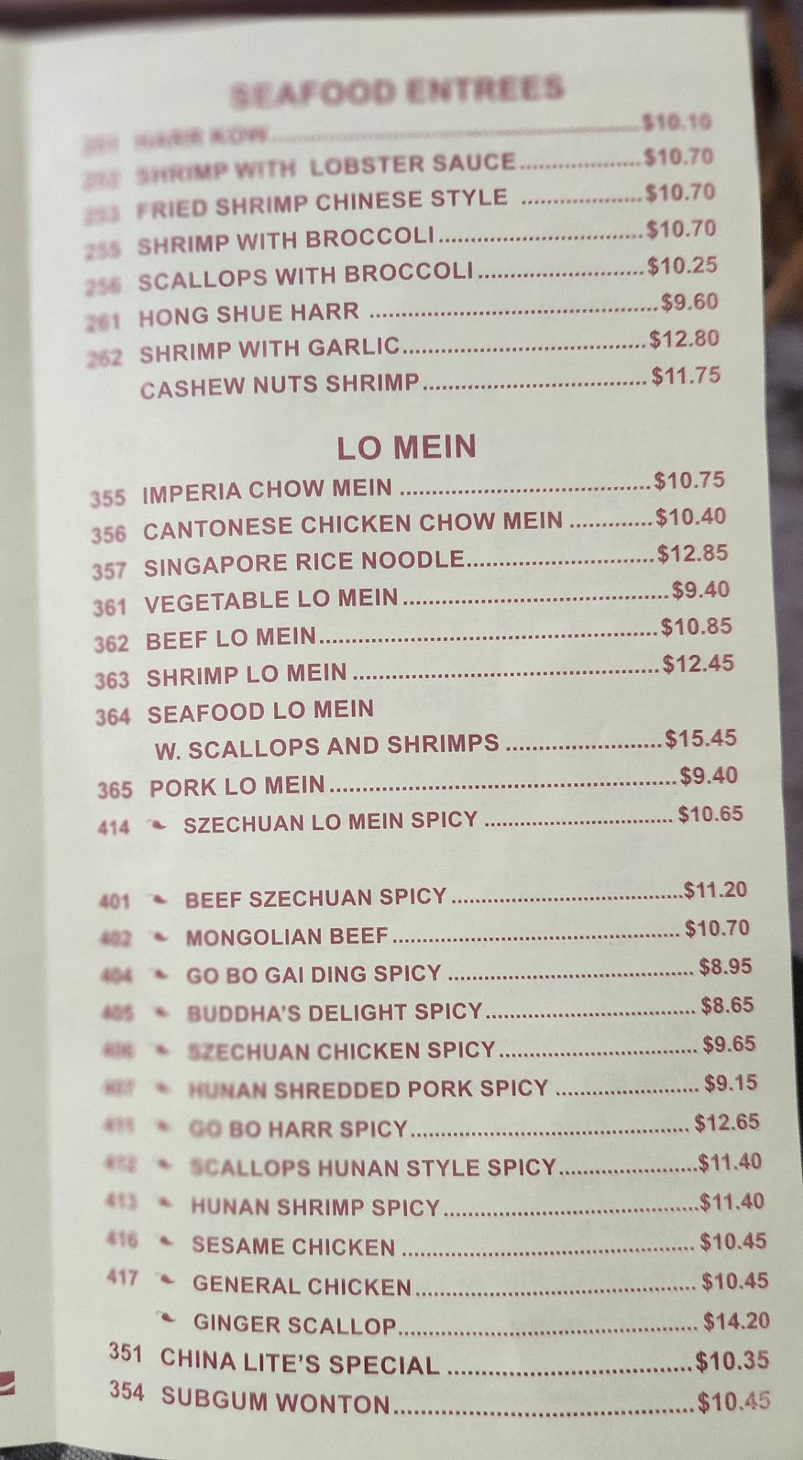 Menu at China Lite & Gas Lite Lounge restaurant, Marysville