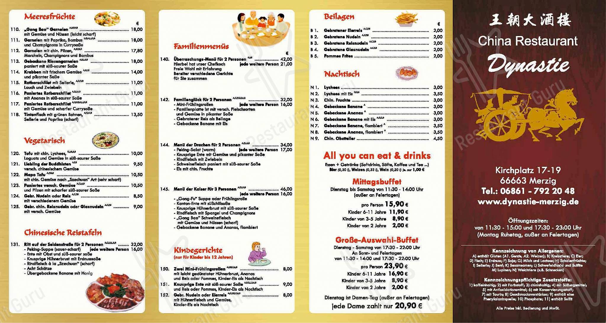 Speisekarte von China-Restaurant Dynastie, Merzig