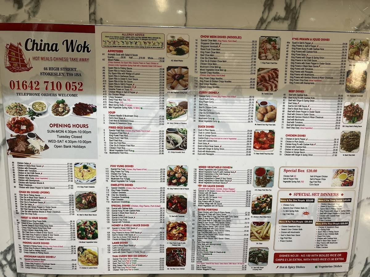 Menu at China Wok fast food, Stokesley