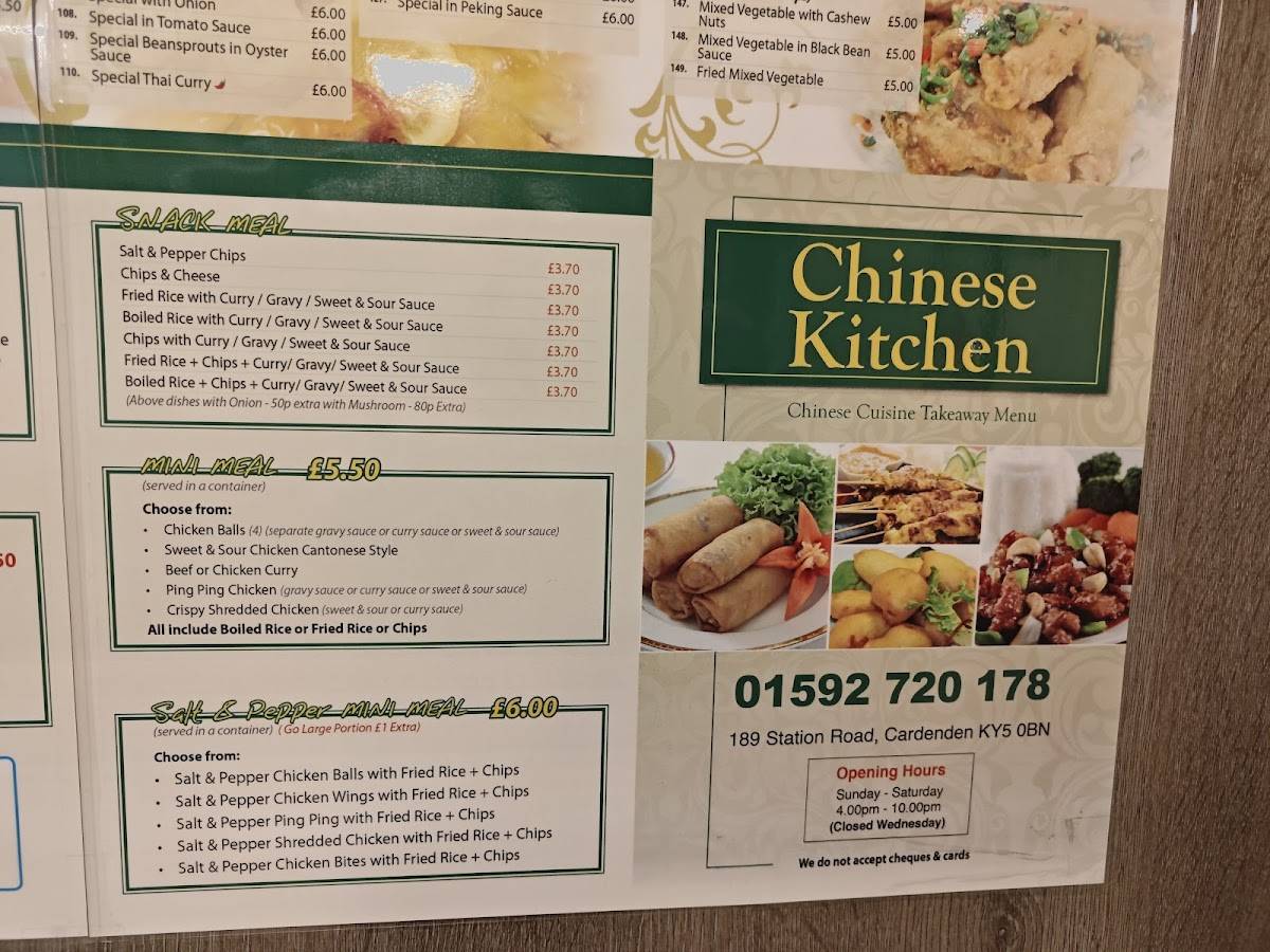 Menu at Chinese Kitchen, Cardenden
