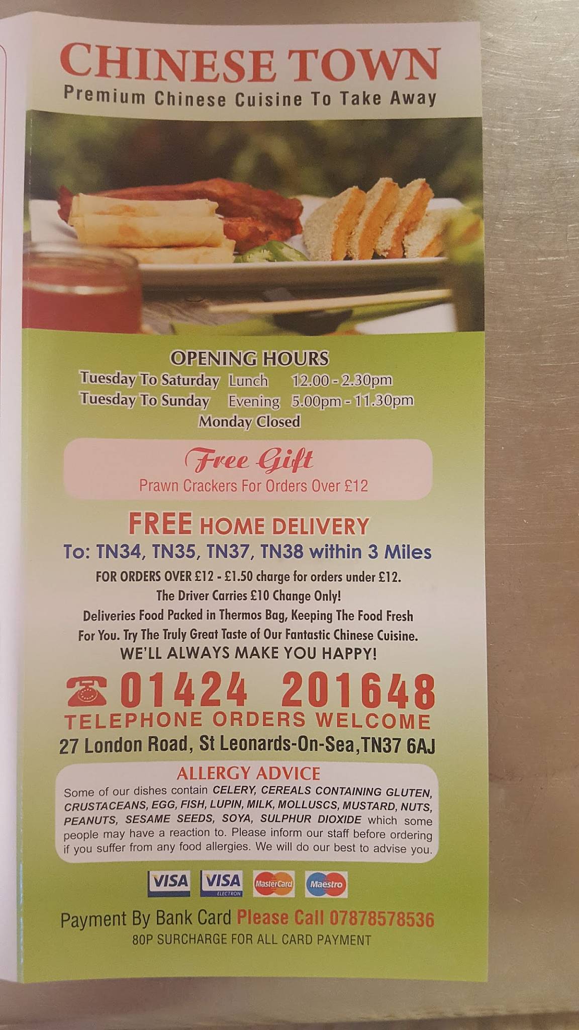 Menu at Chinese Town restaurant, Saint Leonards