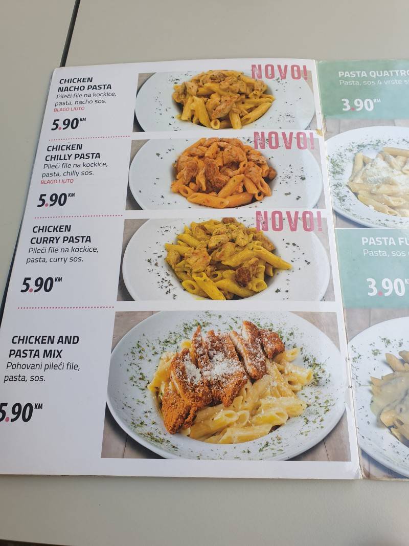 Menu at Chipas restaurant, Sarajevo