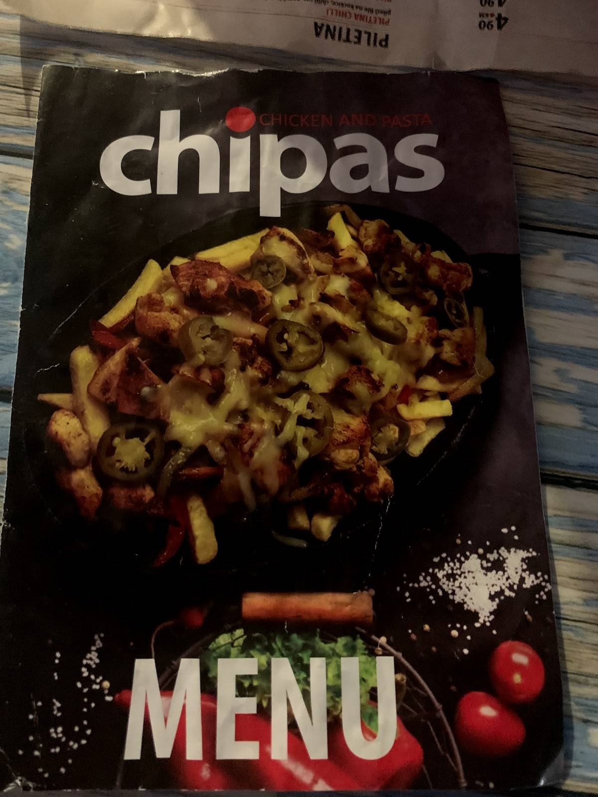 Menu at Chipas restaurant, Sarajevo