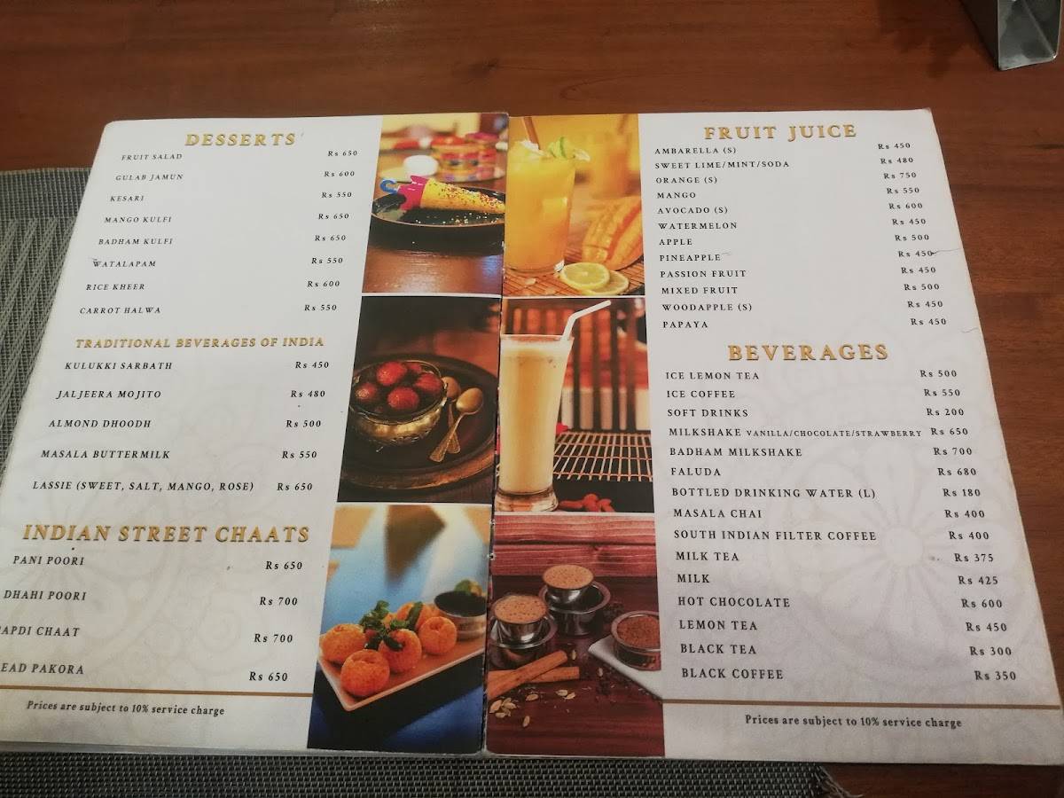 Menu at Chola Authentic Indian Restaurant @ One Galle Face, Colombo