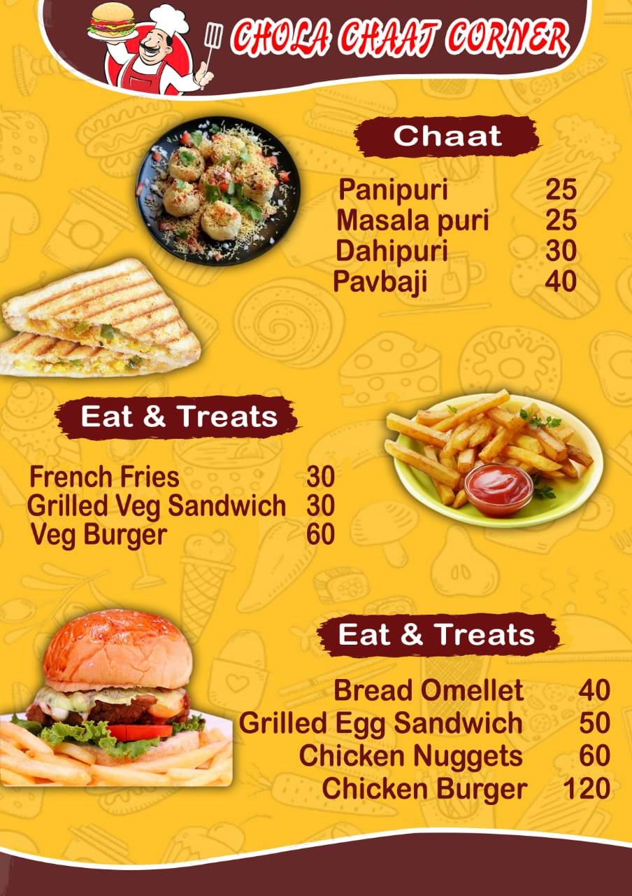 Menu at Chola Chaat Corner, Thanjavur