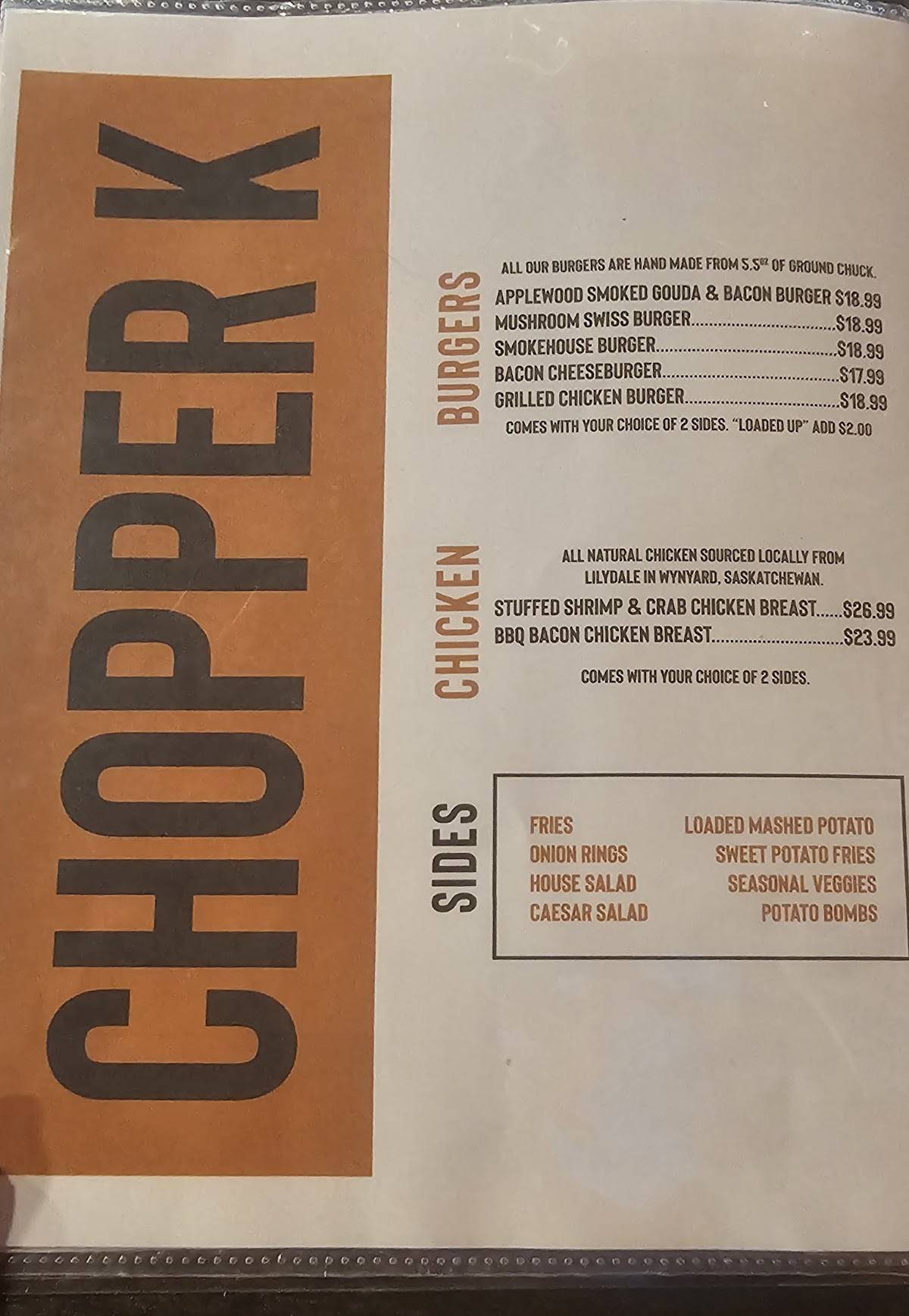 Menu at Chopper K Steakhouse, Alameda