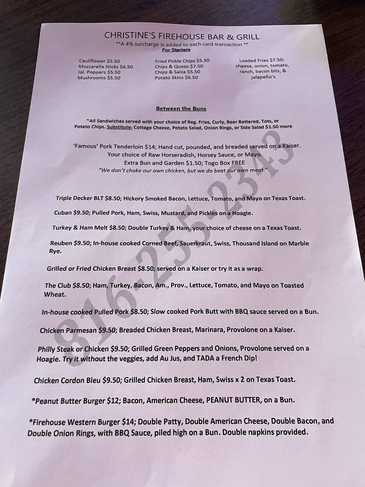 Menu at Christine's Firehouse pub & bar, North Kansas City