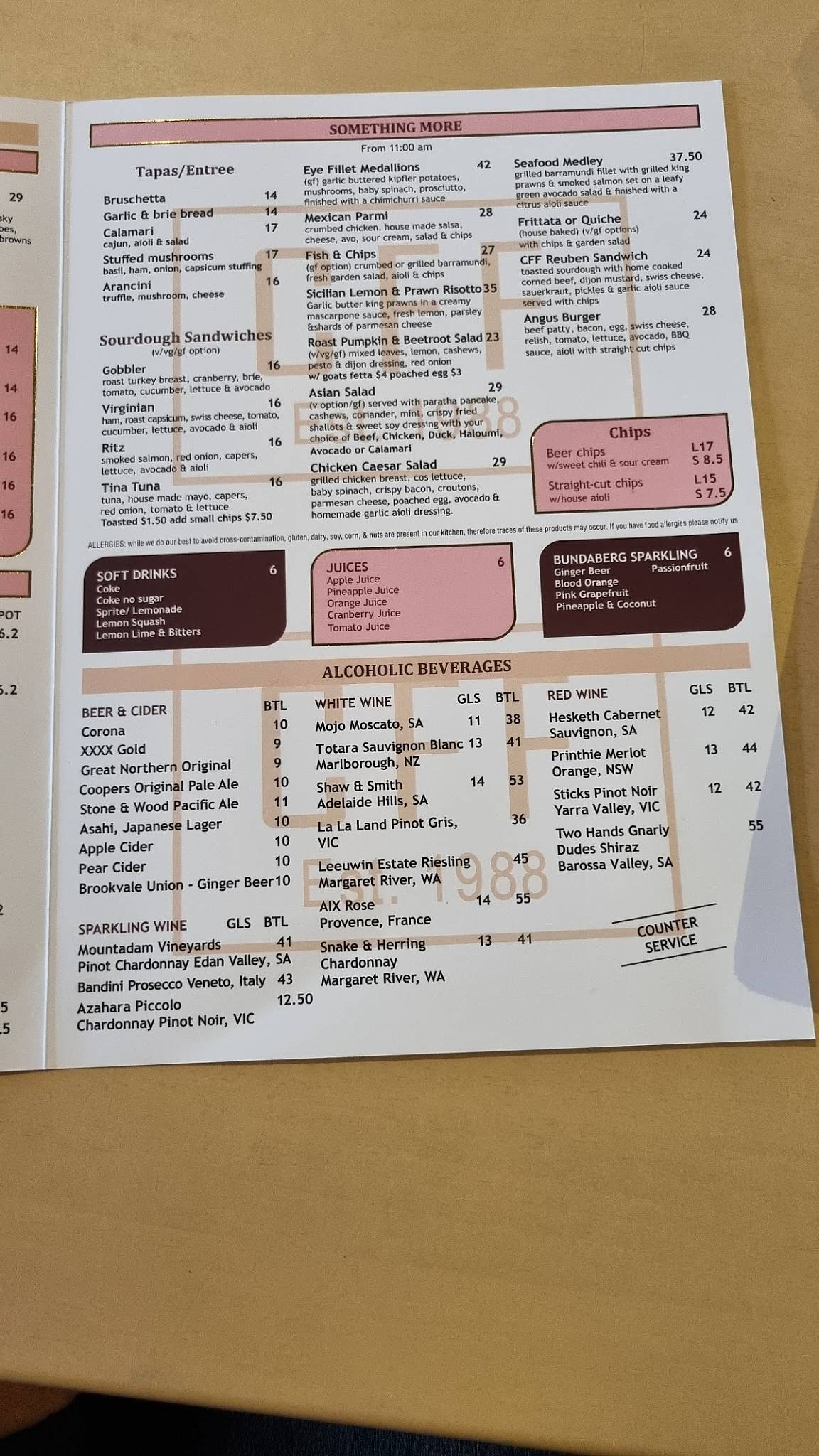 Menu at Christophers Fine Foods restaurant, Daisy Hill