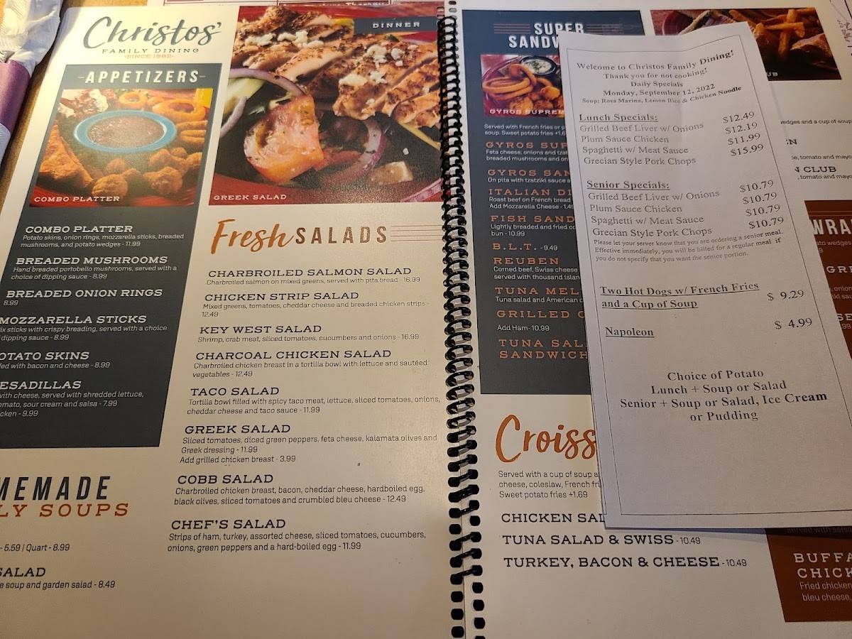 Menu at Christos Family Dining restaurant, Plymouth