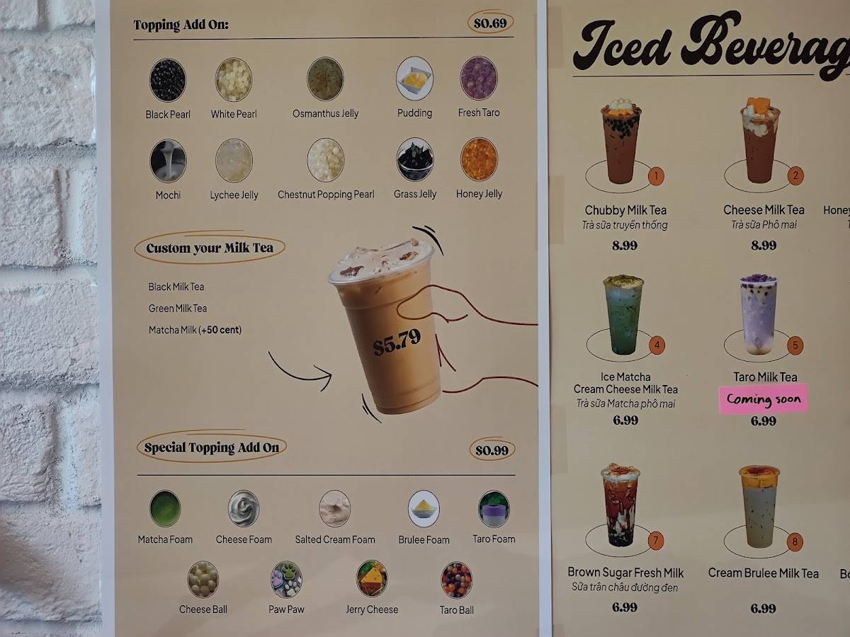 Menu au Chubby Banh Mi & Bubble Tea restaurant, Surrey