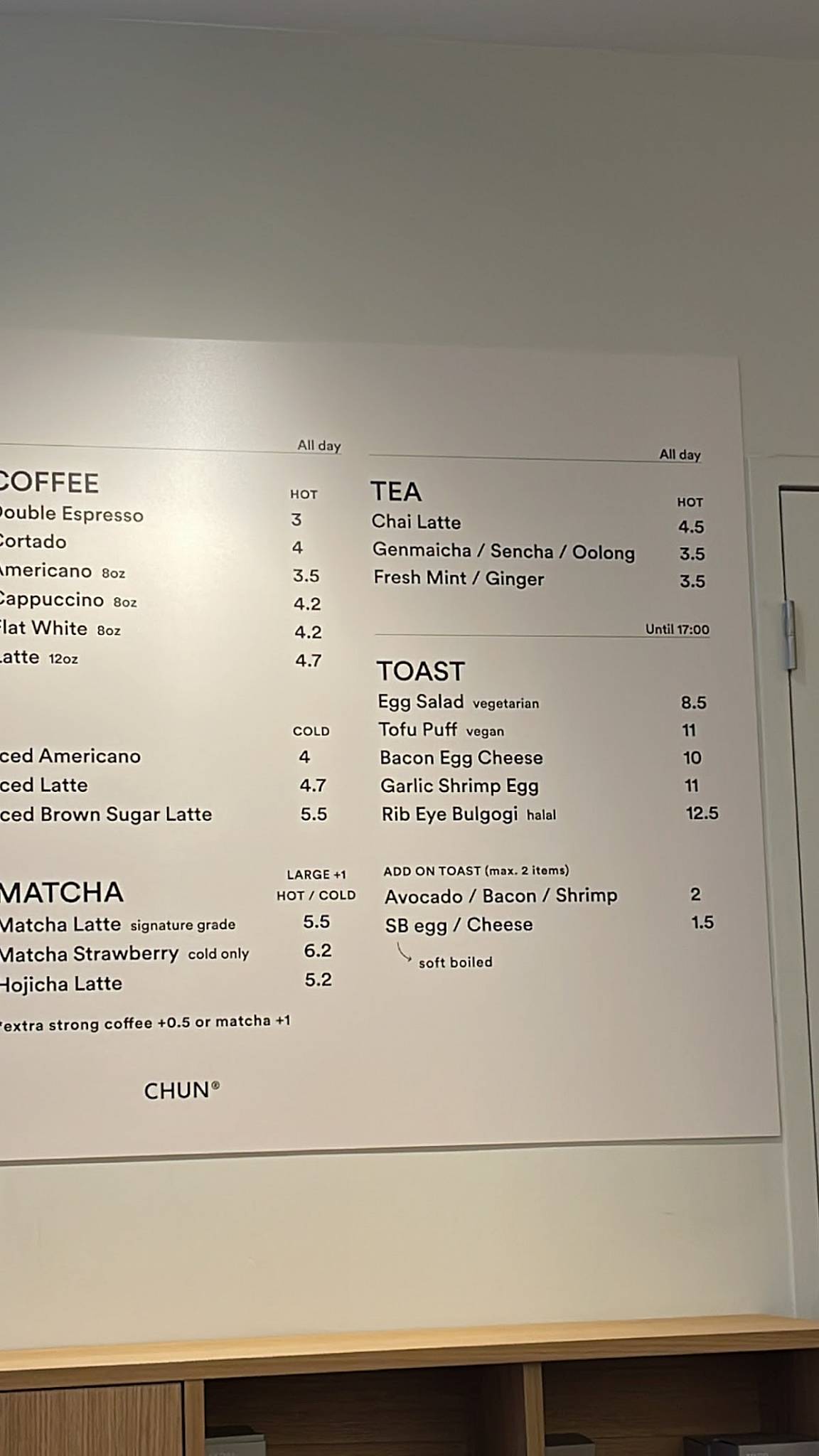 Menu at Chun Café Berenstraat, Amsterdam