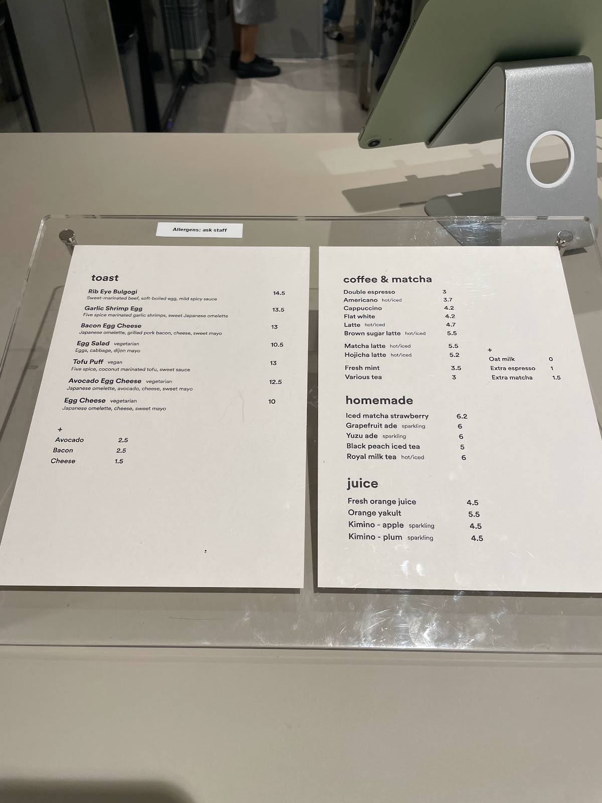 Menu at Chun Café Berenstraat, Amsterdam