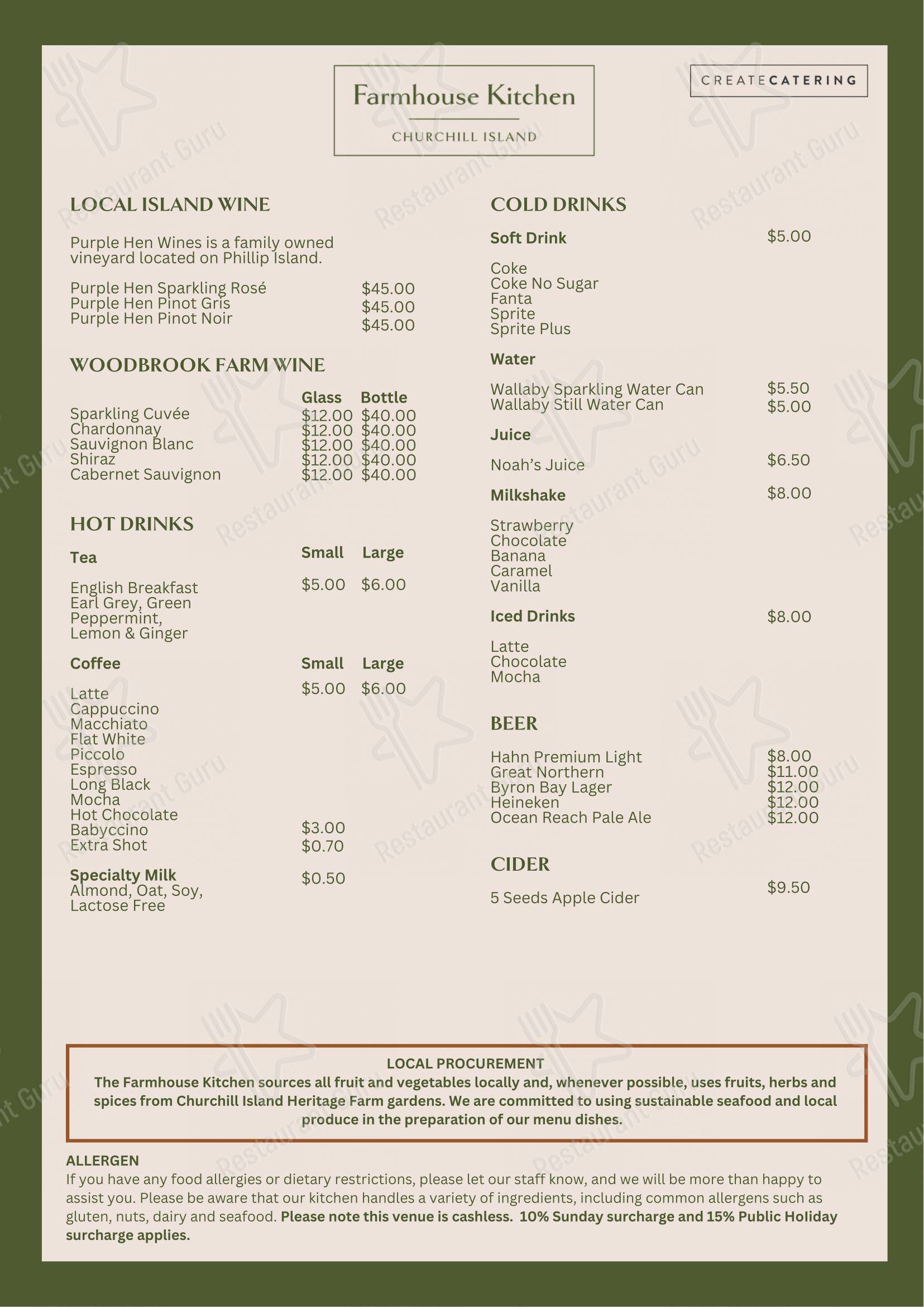 Menu at Churchill Island cafe, Churchill Island