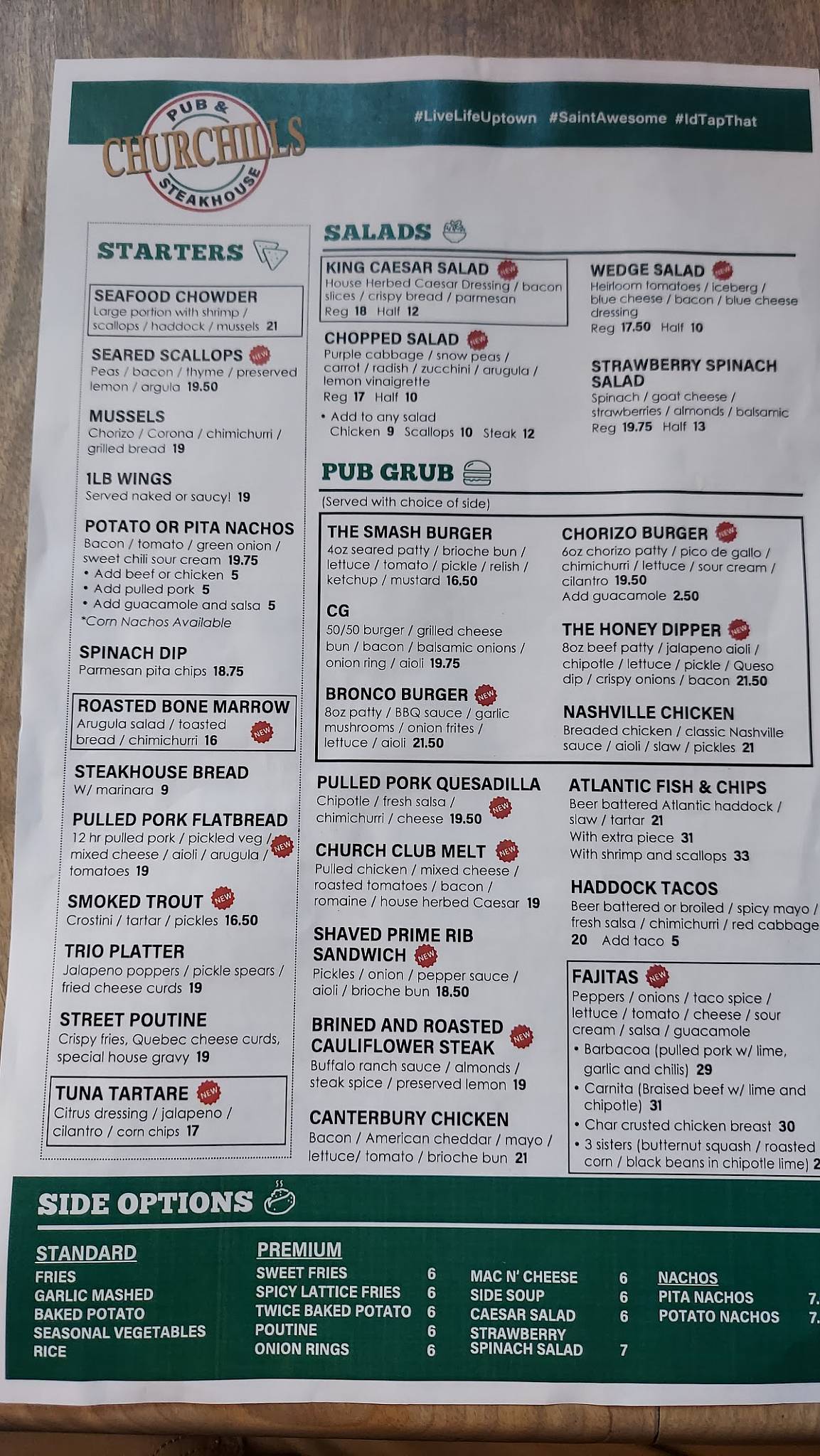 Menu at Churchill's Pub & Steakhouse, Saint John, 10 Grannan St