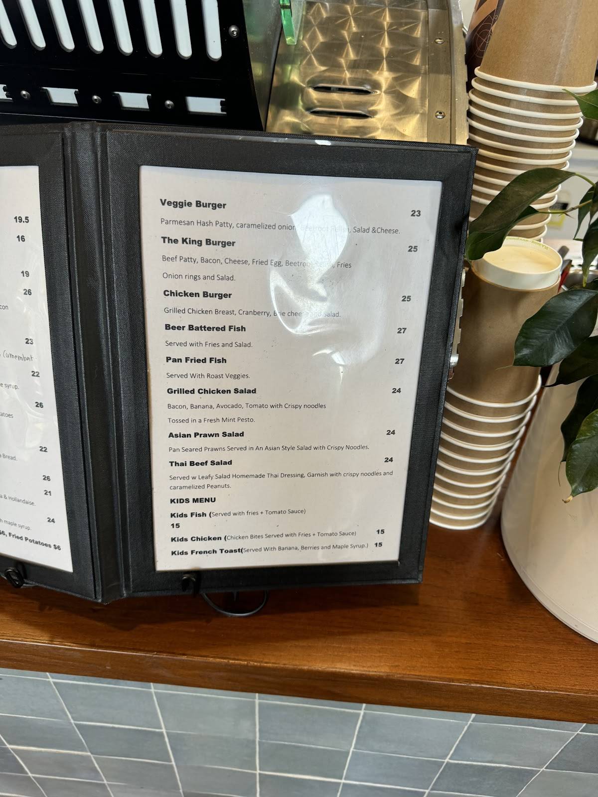 Menu at Churchills of Te Awamutu cafe, Te Awamutu
