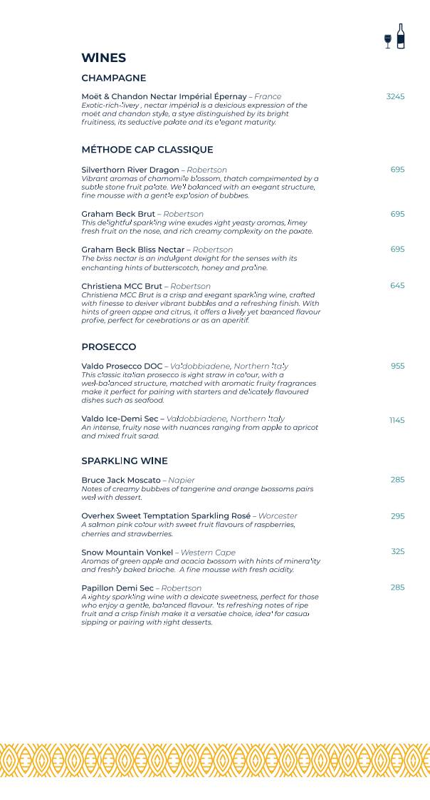 Menu at Cielo Restaurant, Benoni
