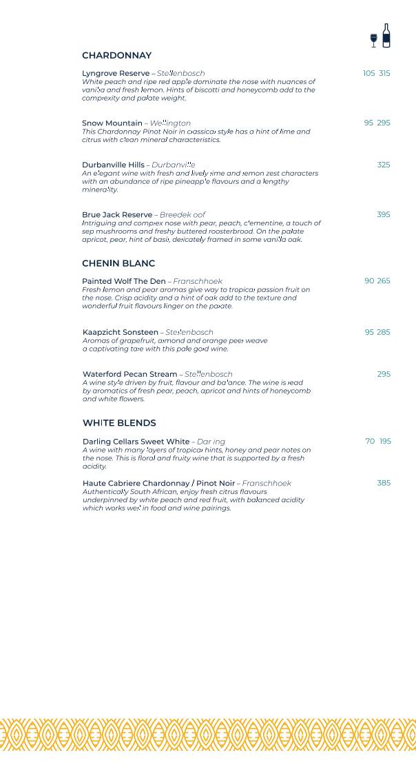 Menu at Cielo Restaurant, Benoni