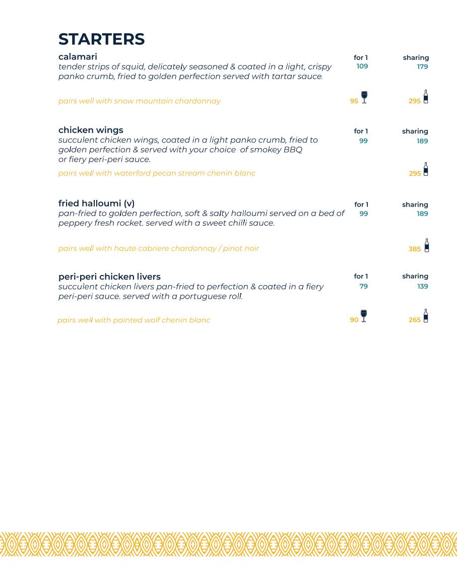 Menu at Cielo Restaurant, Benoni
