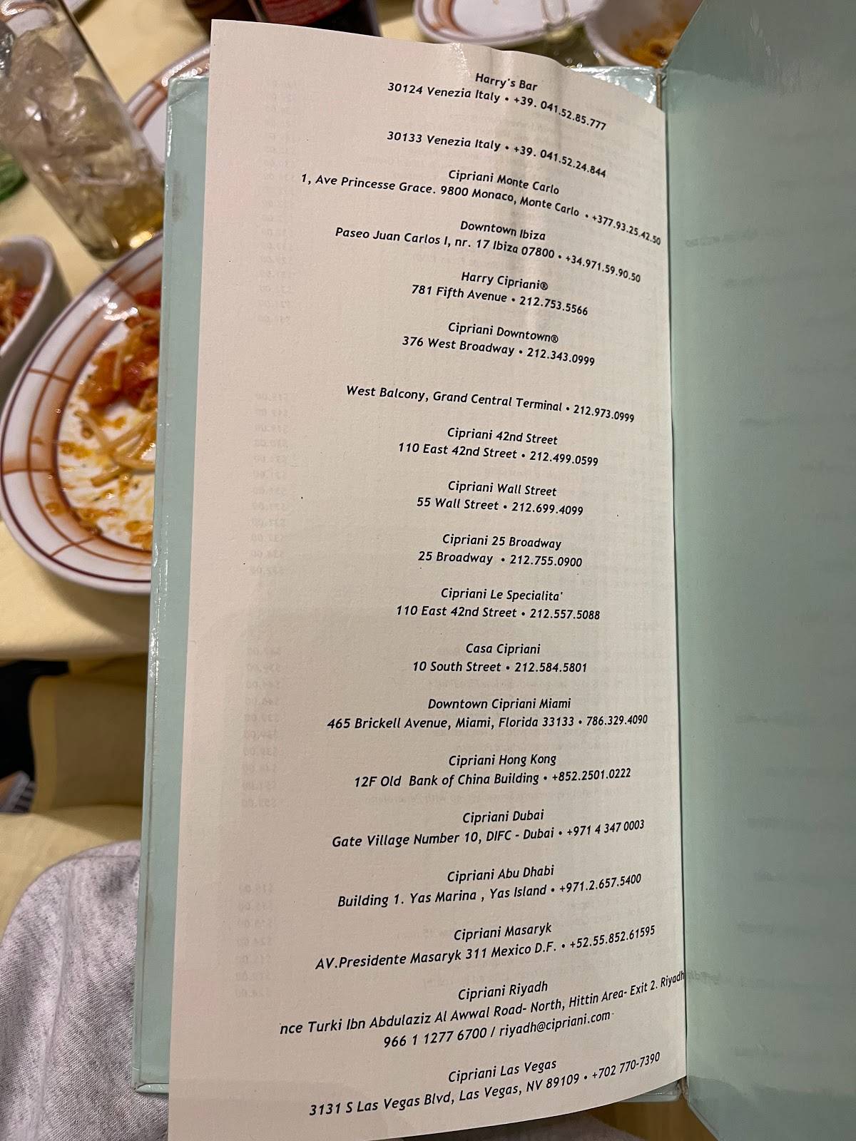 Menu at Cipriani Dolci restaurant, West New York