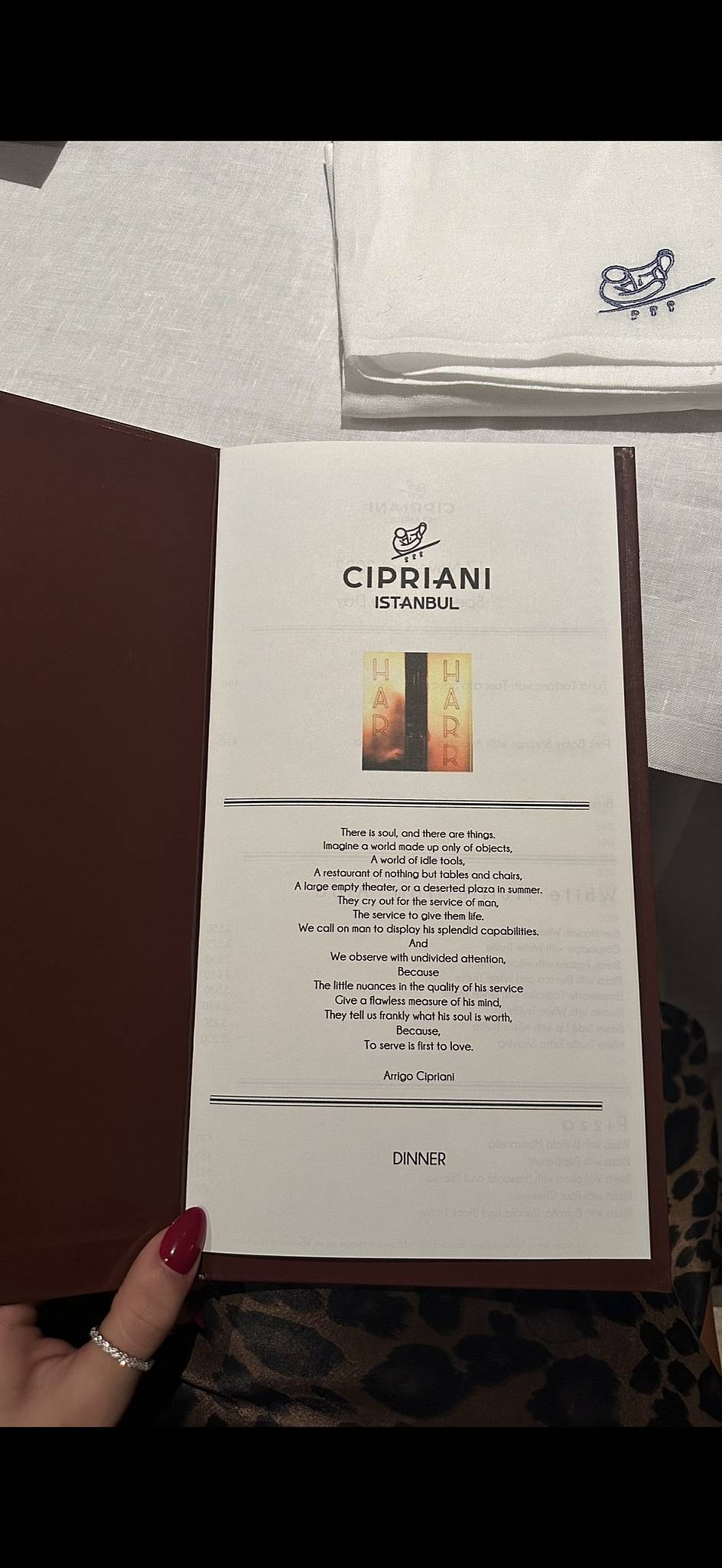 Menu at Cipriani Istanbul restaurant, Istanbul, Maçka Cd. No:33 D:c