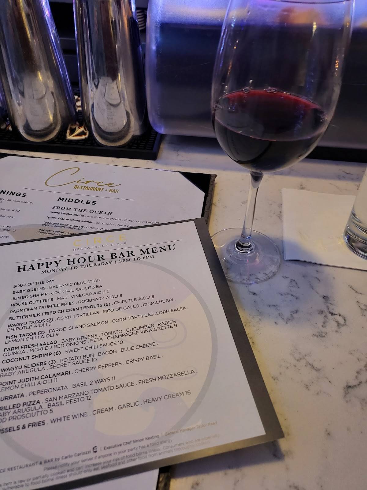 Menu at Circe Restaurant & Bar - Providence, Providence