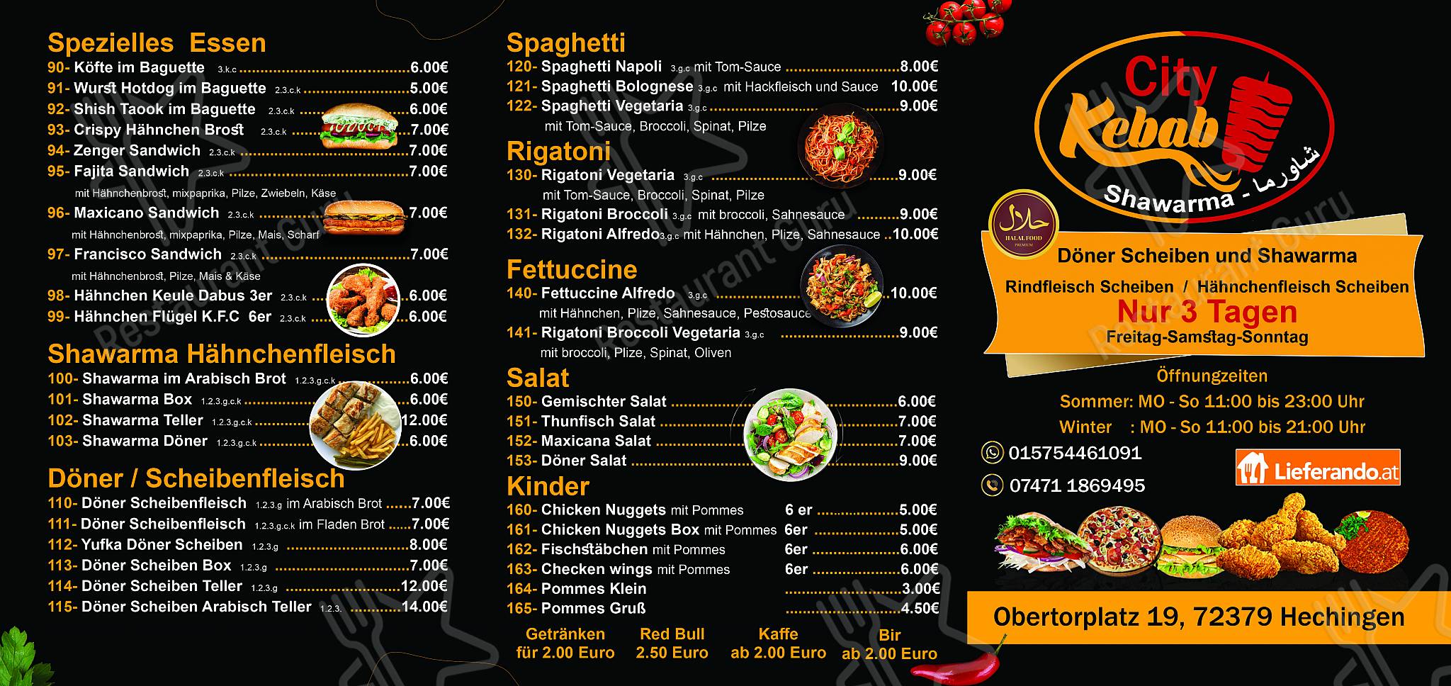 Carta de City kebab Hechingen Döner, Hechingen