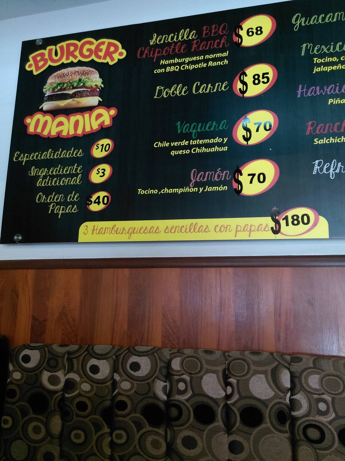 Carta del restaurante Hamburguesas al Carbon Burger Mania, Ciudad Obregón
