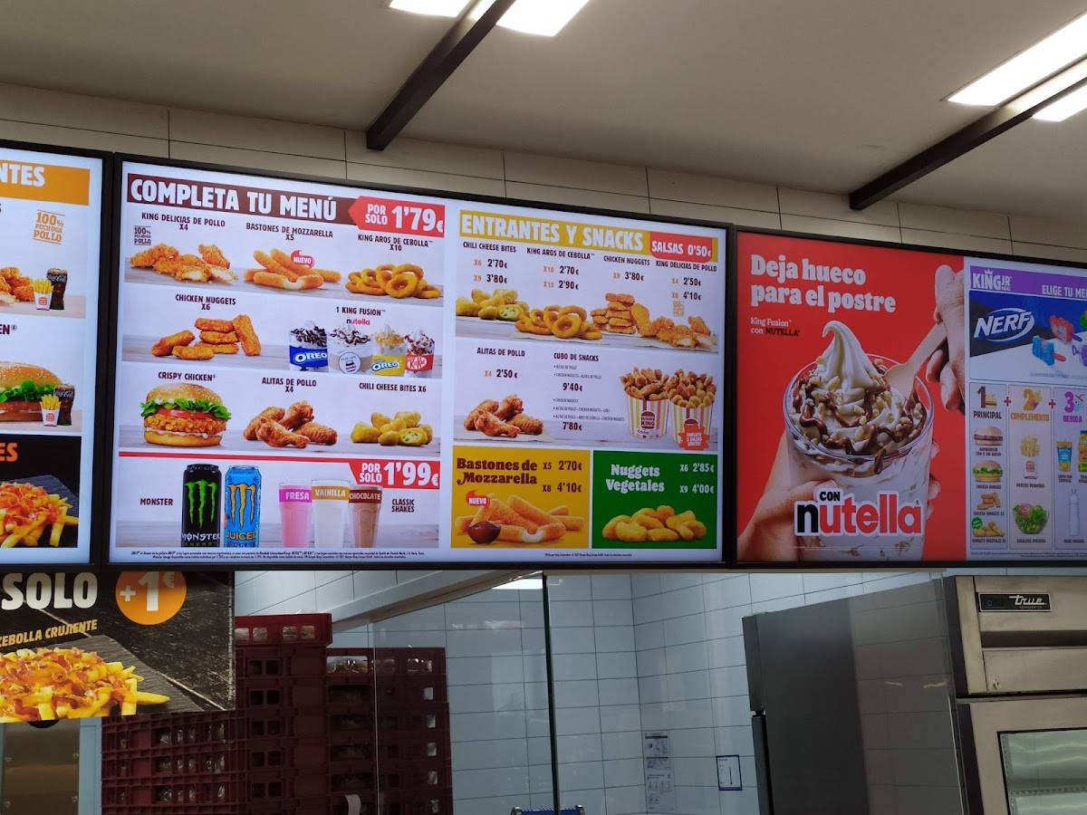 Carta del restaurante Burger King, Ciudad Quesada
